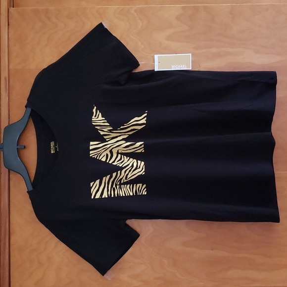 MICHAEL Michael Kors | Tops | Michael Kors Mk Gold Logo Black Tshirt ...